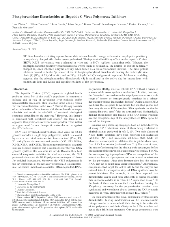 (PDF) Phosphoramidate Dinucleosides as Hepatitis C Virus Polymerase Inhibitors