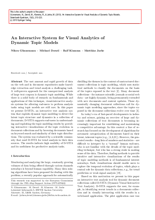 (PDF) An Interactive System for Visual Analytics of Dynamic Topic Models