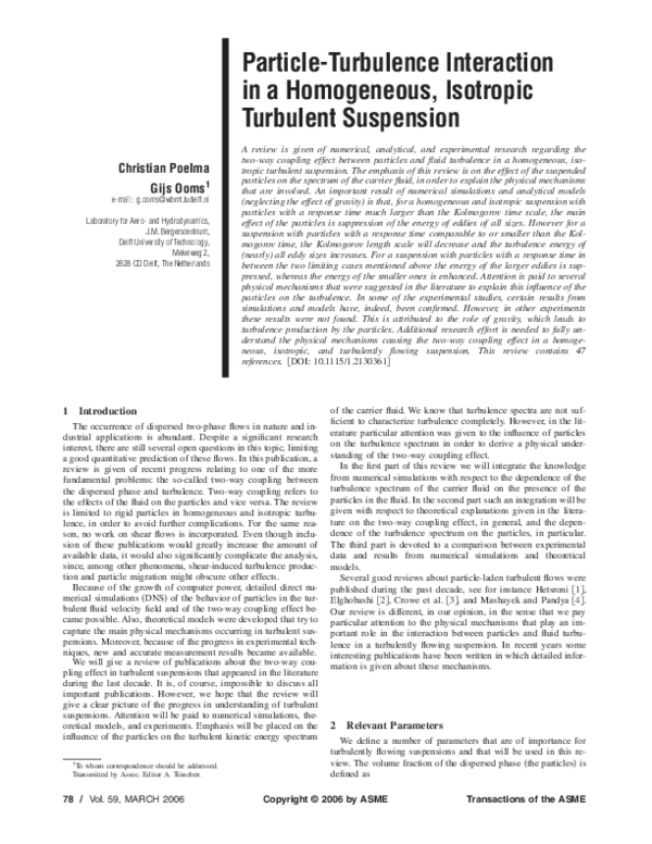 (PDF) Particle-Turbulence Interaction in a Homogeneous, Isotropic Turbulent Suspension
