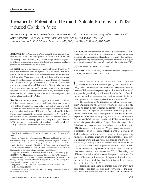 (PDF) Therapeutic potential of helminth soluble proteins in TNBS ...