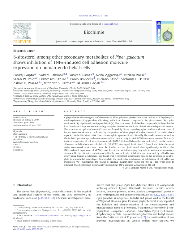 (PDF) β-sitosterol among other secondary metabolites of Piper galeatum ...