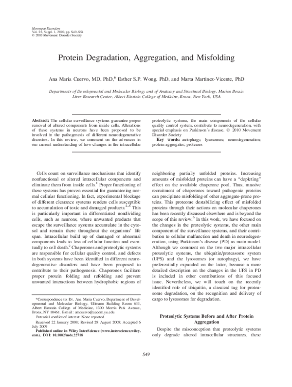 (PDF) Protein degradation, aggregation, and misfolding