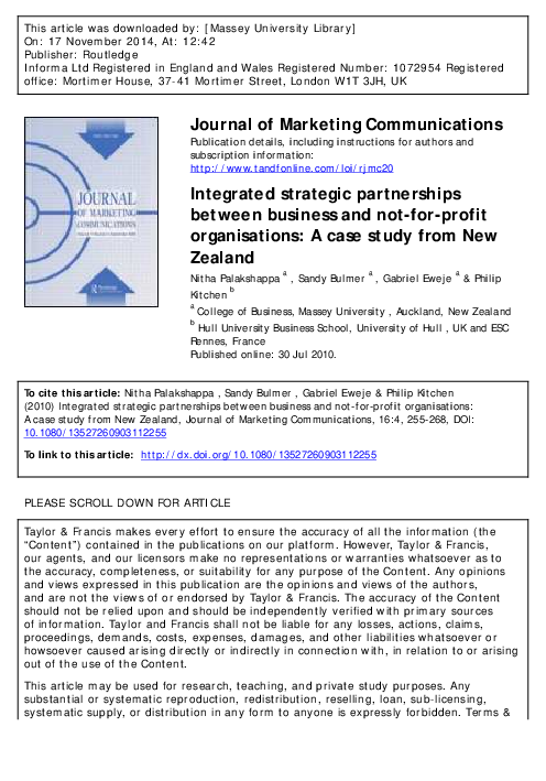 (PDF) Integrated strategic partnerships between business and not-for-profit organisations: A ...