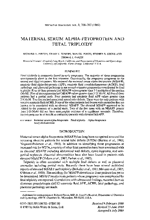 (PDF) Maternal serum alpha-fetoprotein and fetal triploidy