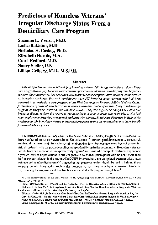 (PDF) Predictors of homeless veterans' irregular discharge status from ...