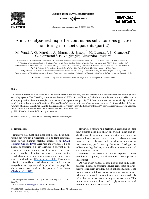 (PDF) A microdialysis technique for continuous subcutaneous glucose monitoring in diabetic ...