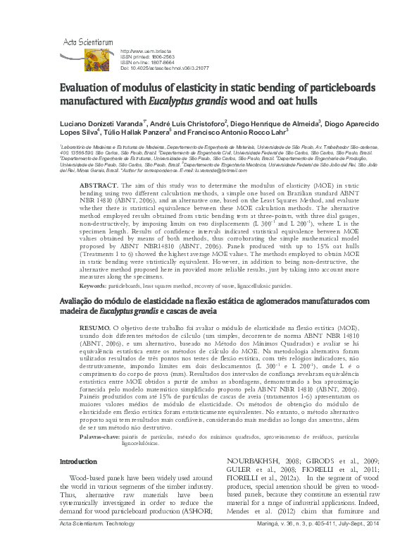 (PDF) Evaluation of modulus of elasticity in static bending of particleboards manufactured with ...
