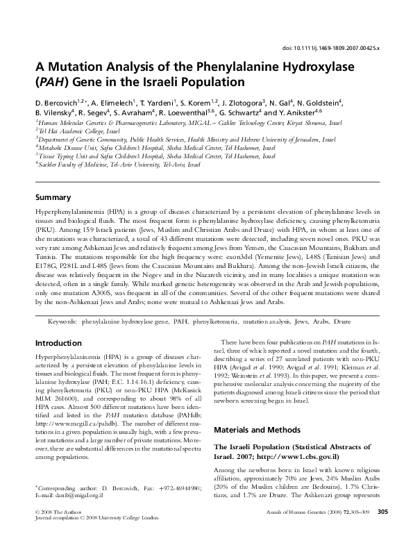 (PDF) A Mutation Analysis of the Phenylalanine Hydroxylase (PAH) Gene ...