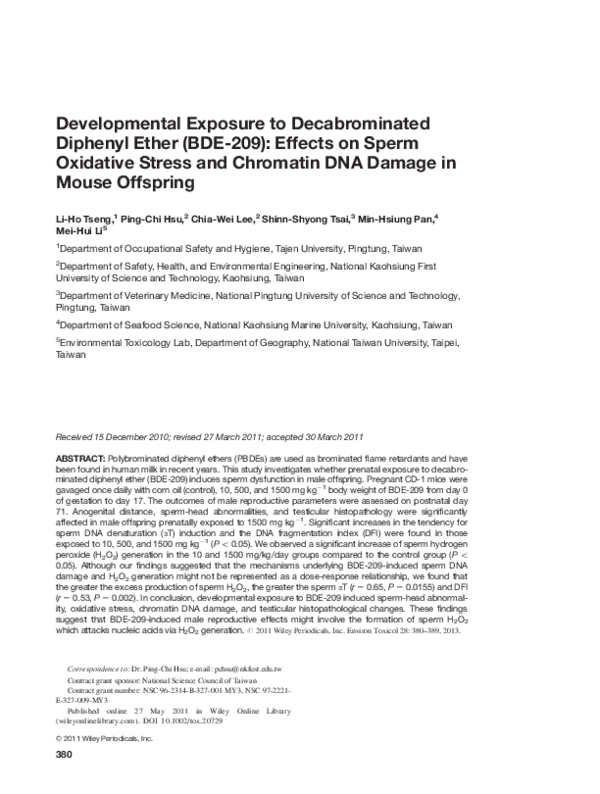 (PDF) Developmental exposure to decabrominated diphenyl ether (BDE-209 ...