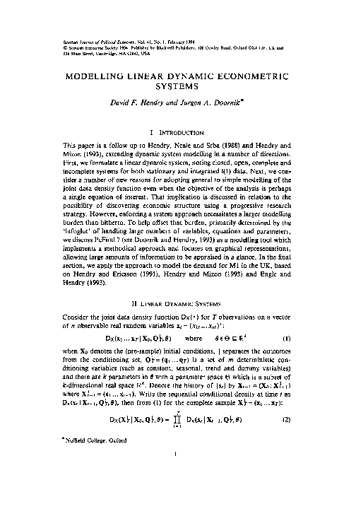 (PDF) MODELLING LINEAR DYNAMIC ECONOMETRIC SYSTEMS