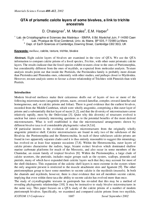 (PDF) QTA of Prismatic Calcite Layers of some Bivalves, a Link to ...
