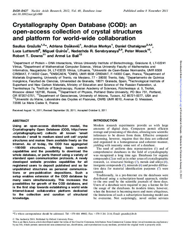 (PDF) Crystallography Open Database (COD): an open-access collection of ...
