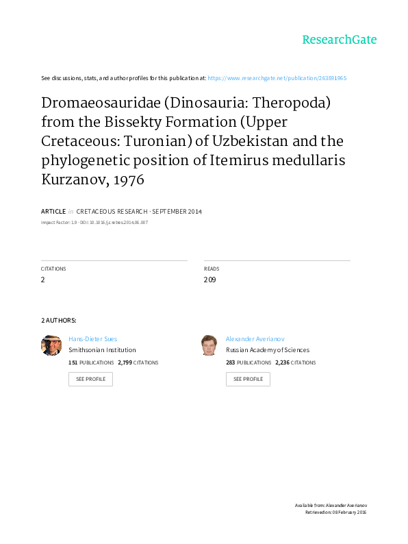 (PDF) Dromaeosauridae (Dinosauria: Theropoda) from the Bissekty ...