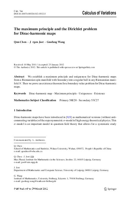 (PDF) The maximum principle and the Dirichlet problem for Dirac-harmonic maps
