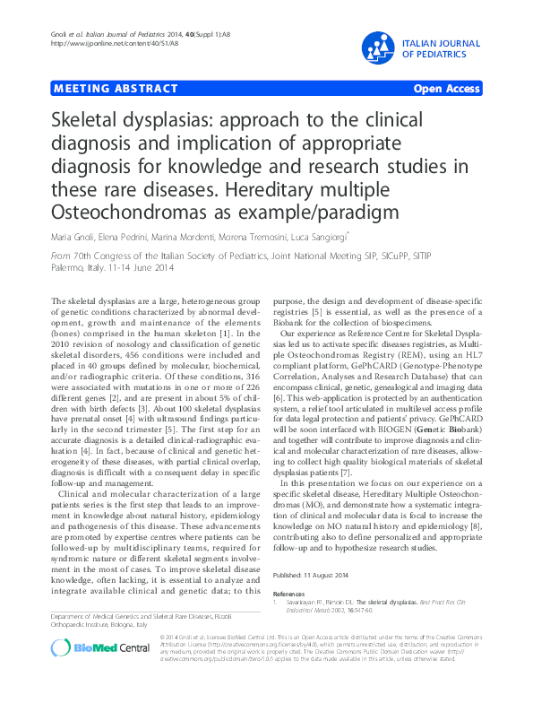 (PDF) Skeletal dysplasias: approach to the clinical diagnosis and ...