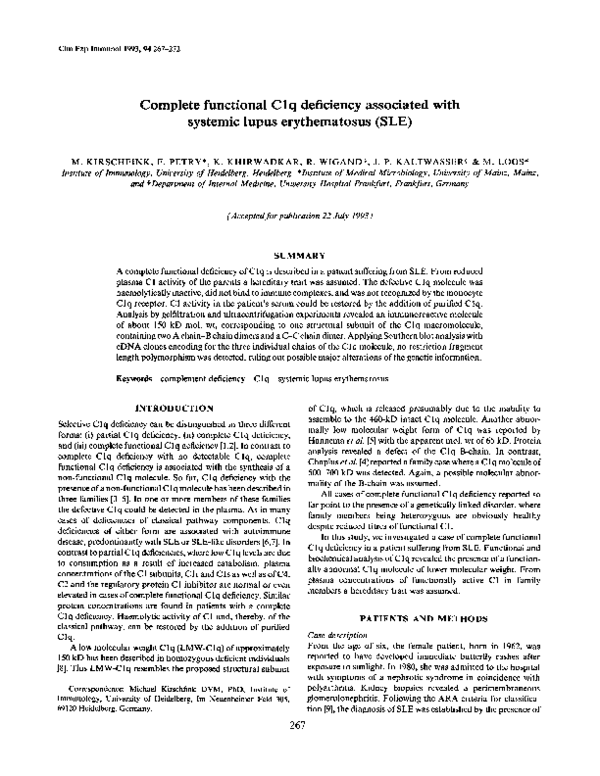 (PDF) Complete functional C1q deficiency associated with systemic lupus ...