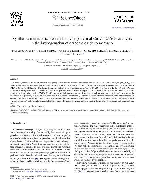 (PDF) Synthesis, characterization and activity pattern of Cu–ZnO/ZrO2 catalysts in the ...