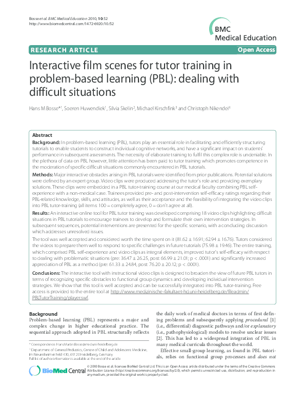 (PDF) Interactive film scenes for tutor training in problem-based ...