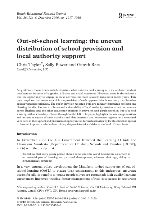 (PDF) Out‐of‐school learning: the uneven distribution of school ...