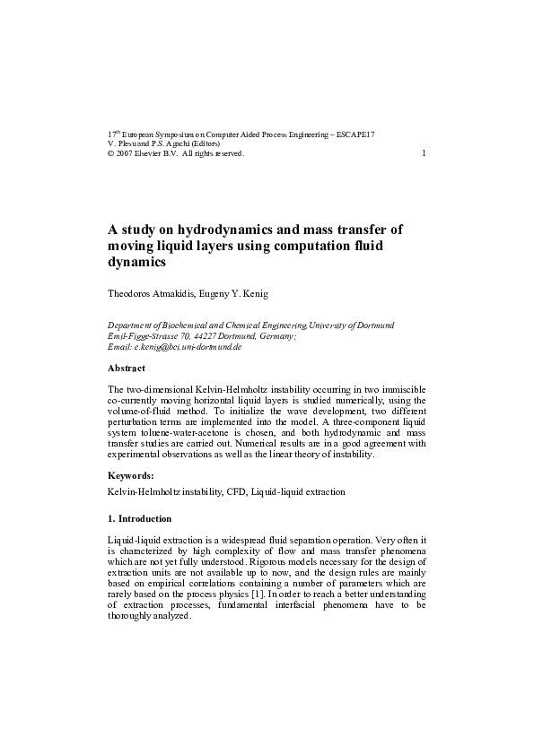 (PDF) Hydrodynamics and Mass Transfer in Moving Liquid Layers