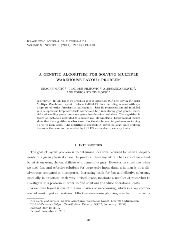 (PDF) A genetic algorithm for solving multiple warehouse layout problem