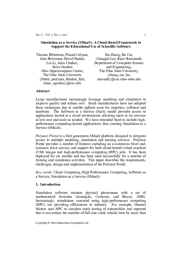 (PDF) Simulation as a service (SMaaS): a cloud-based framework to ...