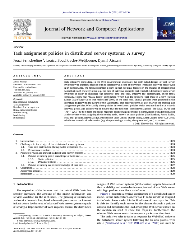 (PDF) Task assignment policies in distributed server systems: A survey