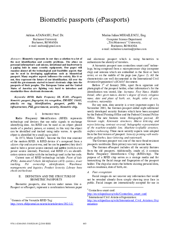 (PDF) Biometric passports (ePassports)