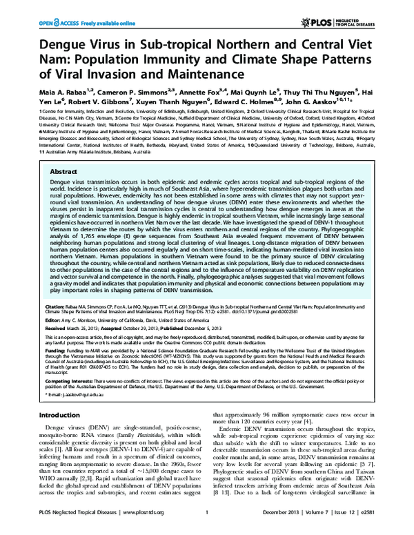 (PDF) Dengue Virus in Sub-tropical Northern and Central Viet Nam ...