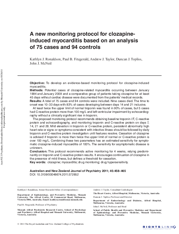 (PDF) New Monitoring Guidelines for Clozapine-Induced Myocarditis Based ...