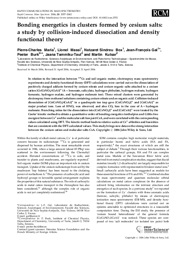 (PDF) Bonding energetics in clusters formed by cesium salts: a study by ...
