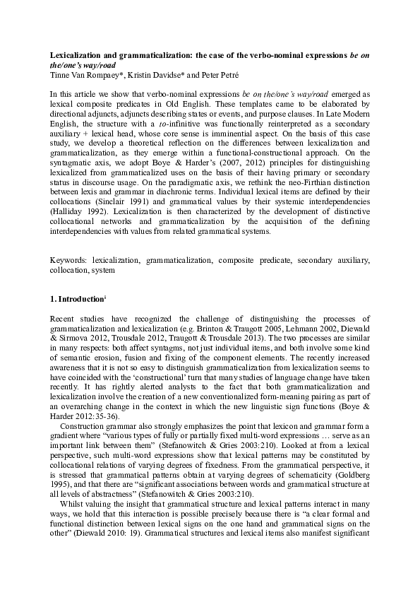 (DOC) Lexicalization and grammaticalization: the case of the verbo ...