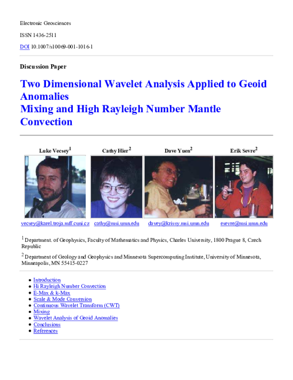 (PDF) Two Dimensional Wavelet Analysis Applied to Geoid Anomalies Mixing and High Rayleigh ...