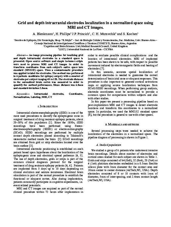 Pdf Grid And Depth Intracranial Electrodes Localization In A Normalized Space Using Mri And Ct
