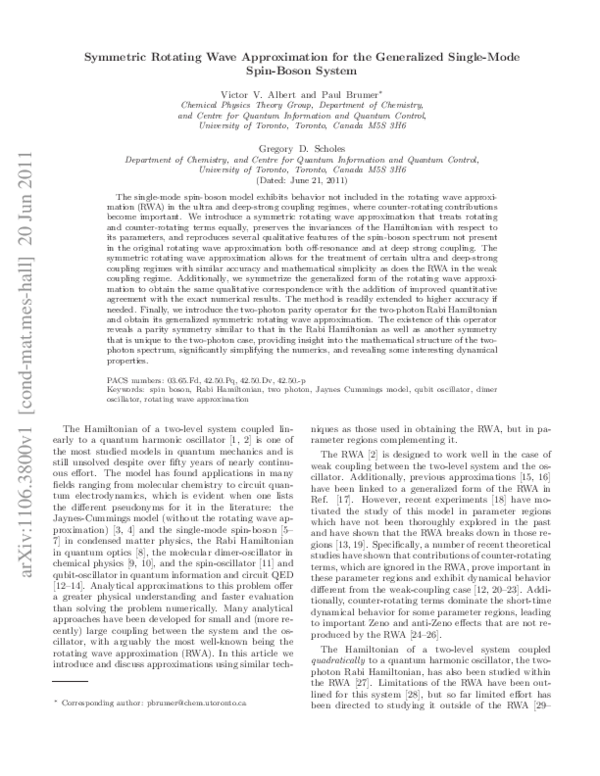 Pdf Symmetric Rotating Wave Approximation For The Generalized Single