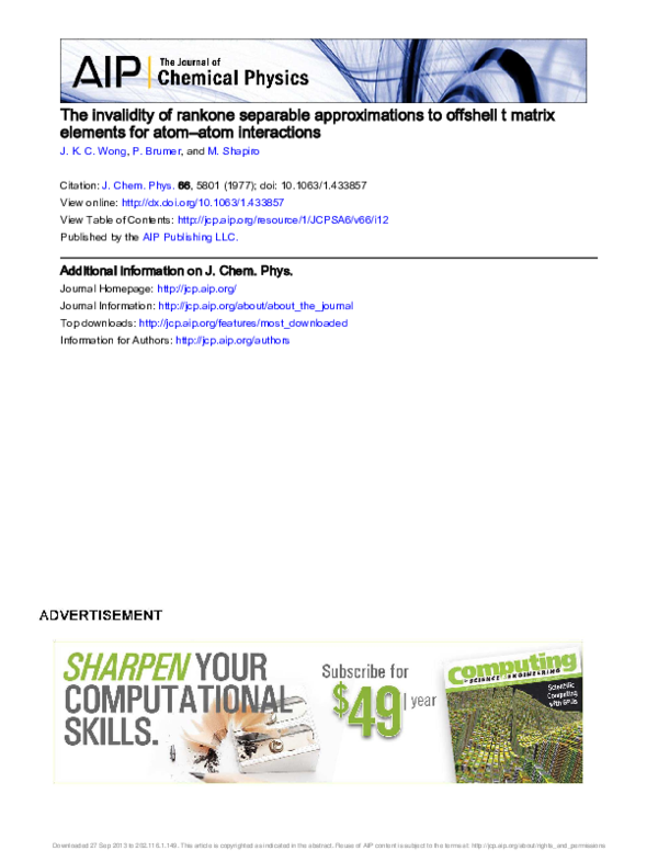 (PDF) The invalidity of rank-one separable approximations to off-shell ...