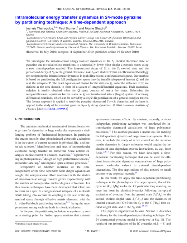 (PDF) Intramolecular energy transfer dynamics in 24-mode pyrazine by ...