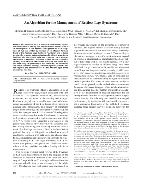 (PDF) An Algorithm for the Management of Restless Legs Syndrome