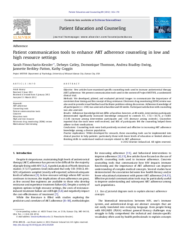 (PDF) Patient communication tools to enhance ART adherence counseling ...