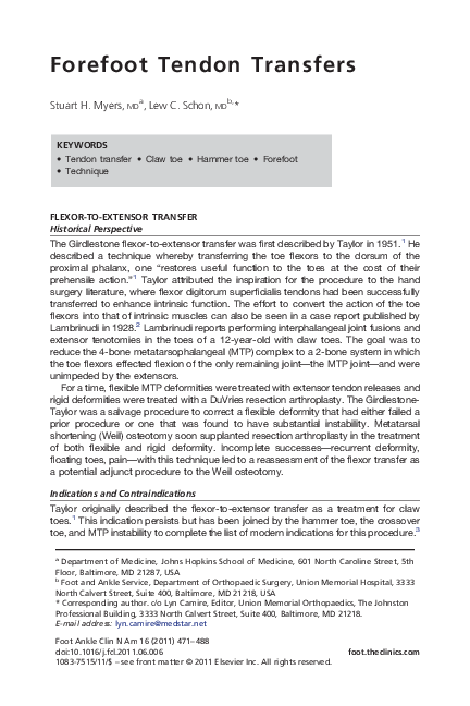 (PDF) Forefoot tendon transfers