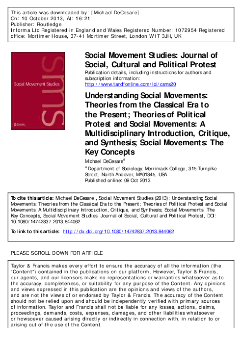 (PDF) Understanding Social Movements: Theories from the Classical Era ...