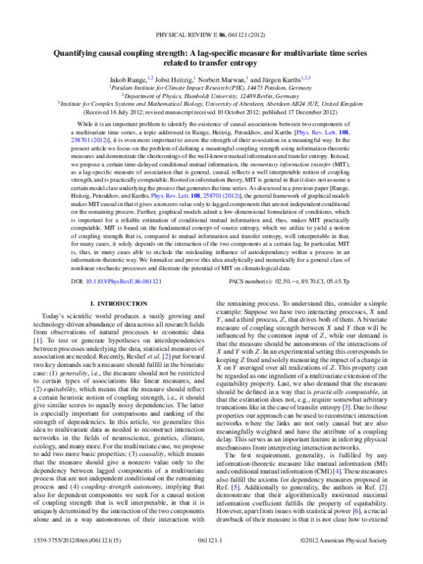 (PDF) Quantifying causal coupling strength: A lag-specific measure for multivariate time series ...