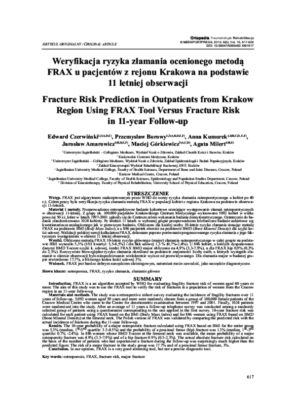 (PDF) Fracture Risk Prediction in Outpatients from Krakow Region Using ...