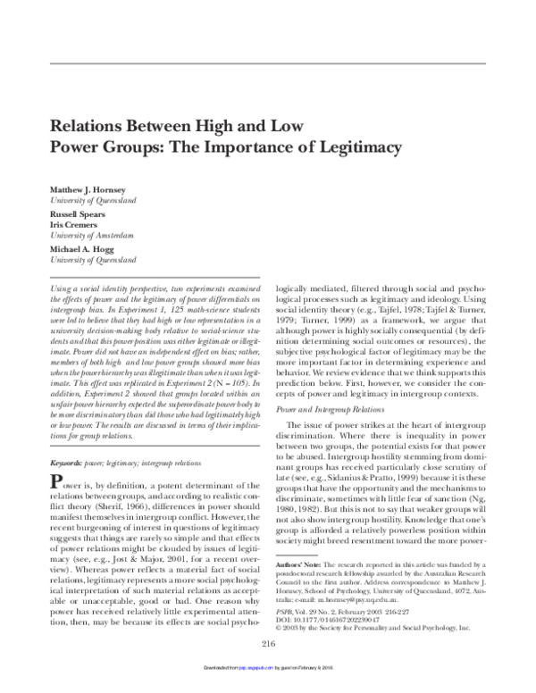 (PDF) Relations between high and low power groups: The importance of ...