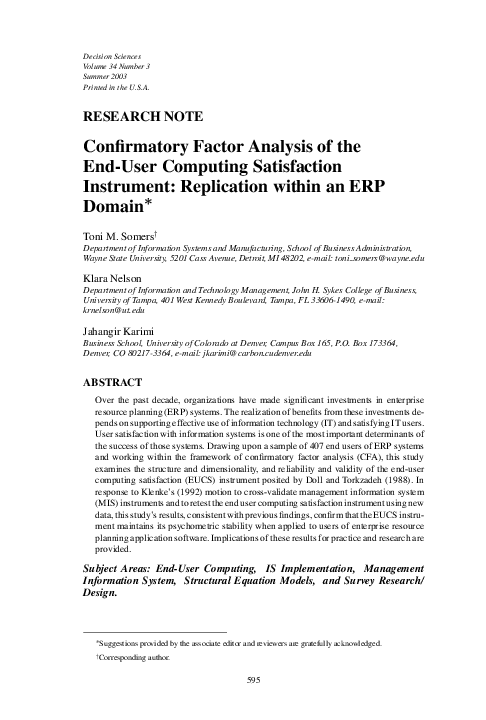 (PDF) Confirmatory Factor Analysis of the End-User Computing Satisfaction Instrument ...