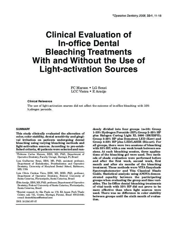 (PDF) Clinical Evaluation of In-office Dental Bleaching Treatments With ...