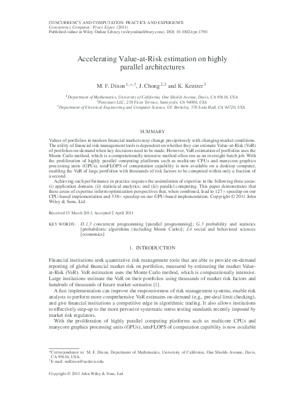 (PDF) Accelerating Value-at-Risk estimation on highly parallel architectures