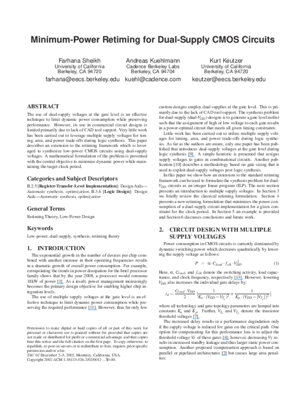(PDF) Minimum-power retiming for dual-supply CMOS circuits