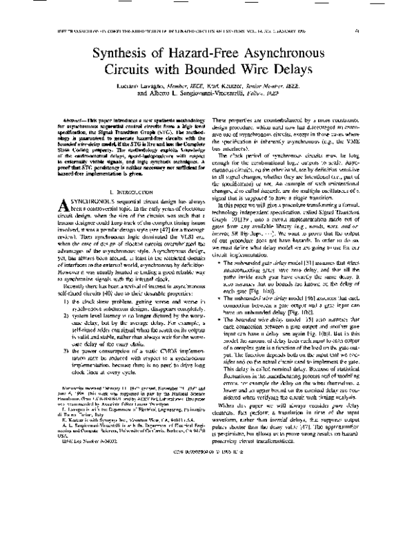 (PDF) Synthesis of hazard-free asynchronous circuits with bounded wire delays
