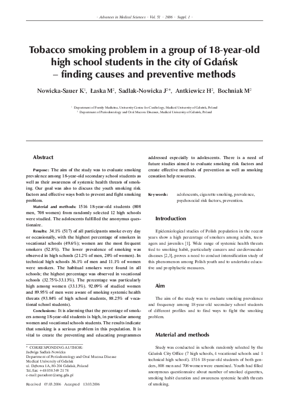 (PDF) Tobacco smoking problem in a group of 18-year-old high school ...